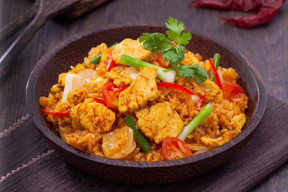 Yellow Curry Fried Rice with Chicken (Kao Pad Gaeng Garee Gai) | Asian ...
