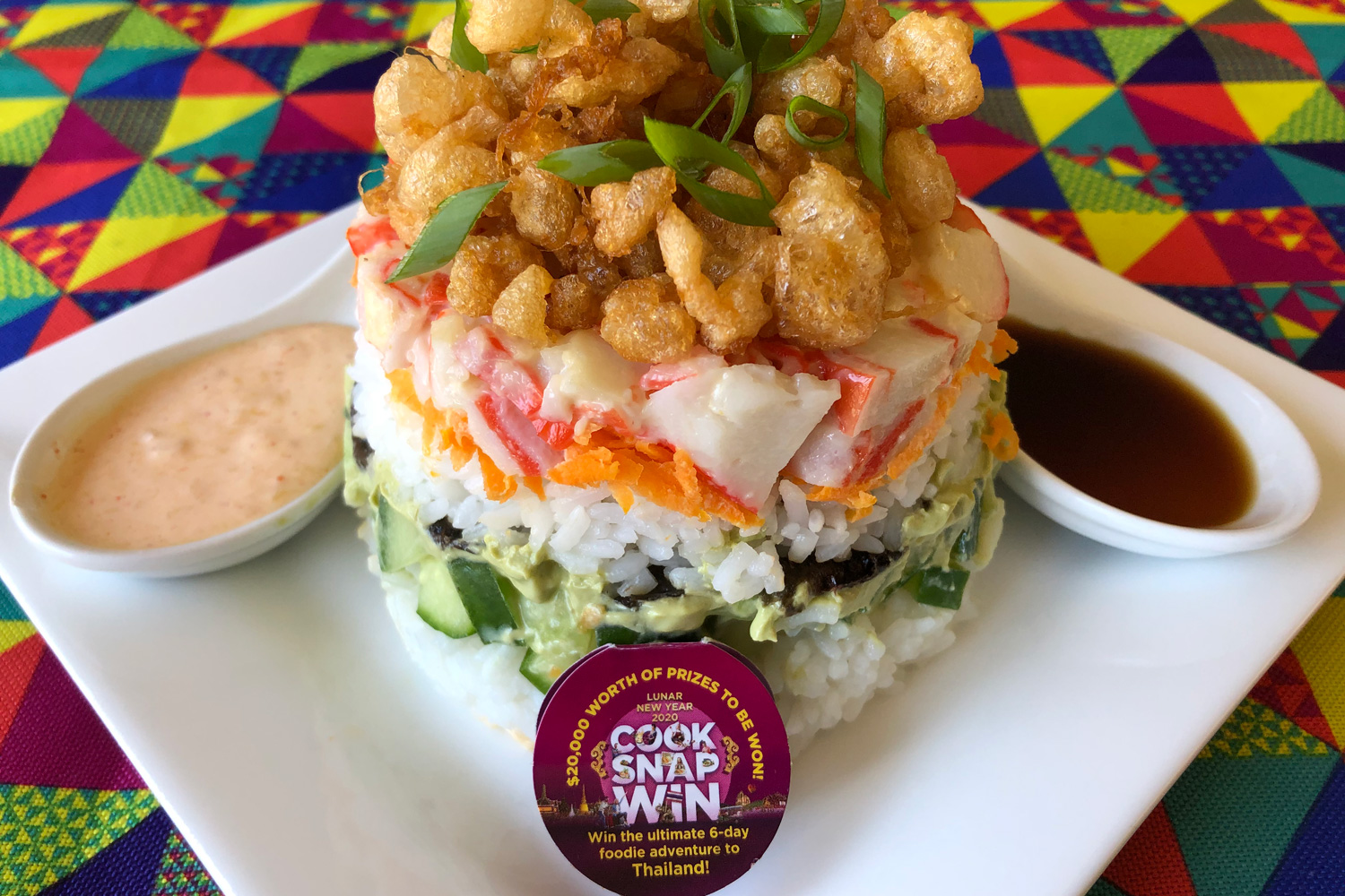 Sushi Stack with Egg Floss and Spicy Mango Kewpie | Asian Inspirations