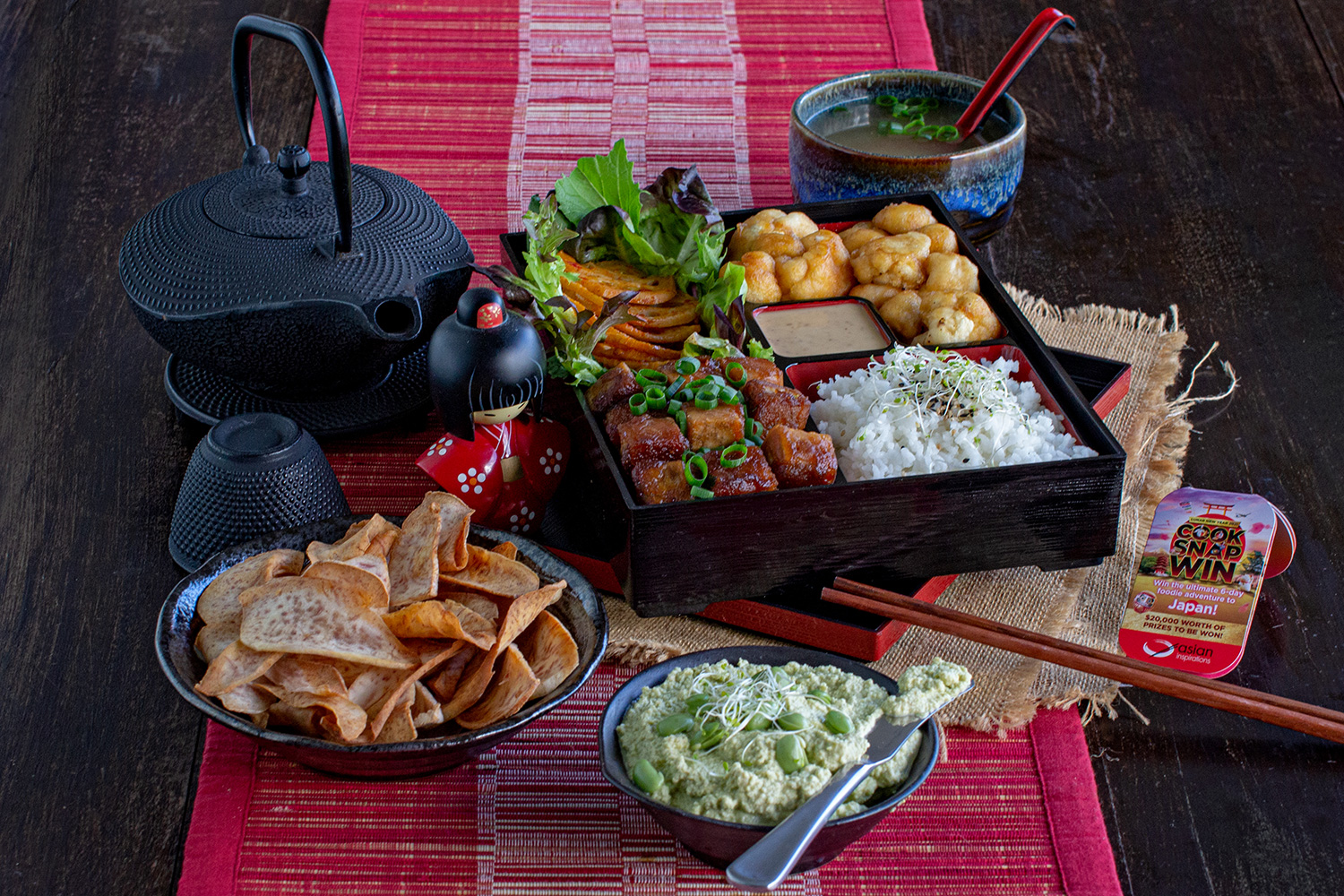 Vegetarian Bento Box with Taro Chips and Edamame Hummus | Asian ...