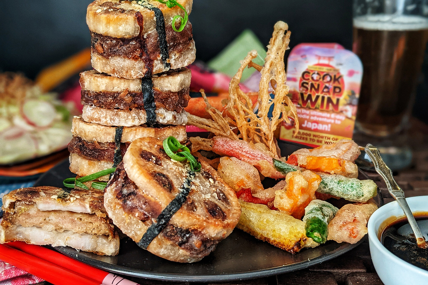 “Mini Burgers, Fries and Slaw” (Fried Stuffed Lotus Root Sandwich with ...