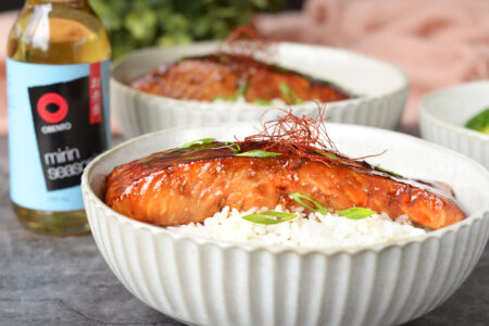 Mirin Glazed Salmon on Steamed Rice | Asian Inspirations