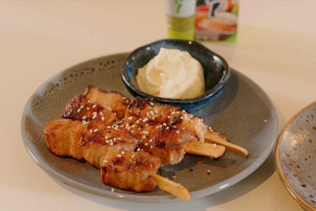 Wasabi Pork Skewers and Enoki Maki | Asian Inspirations