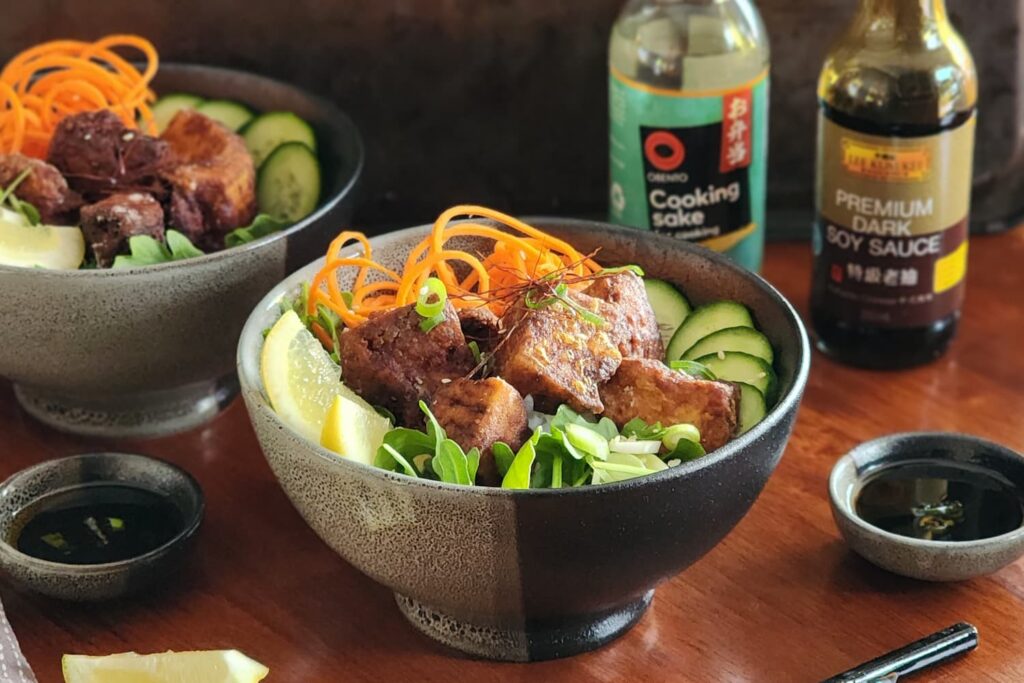 Sake & Soy Marinated Tofu Karaage Bowl | Asian Inspirations
